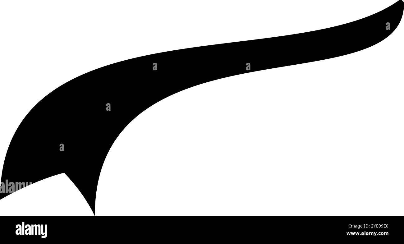 Elegant black shape swooshes energetically against a white background ...