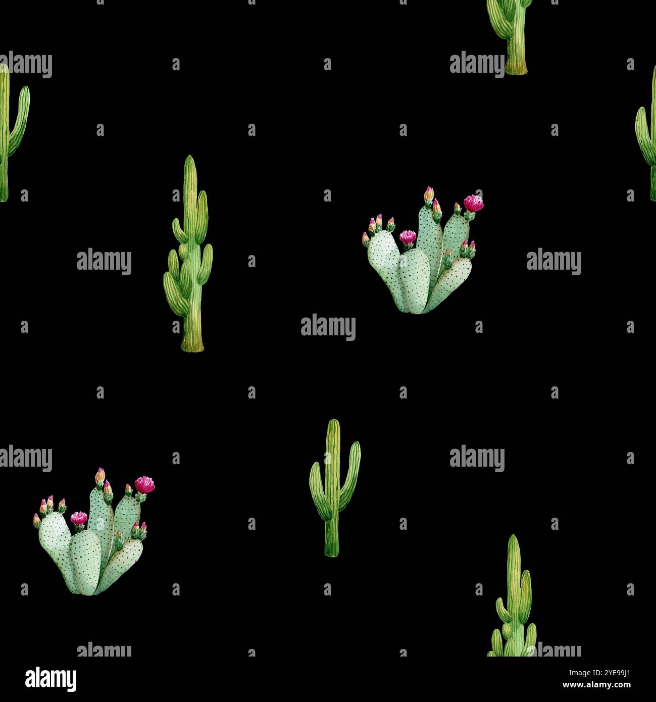 Seamless pattern with cactus of different shapes - cereus and prickly ...
