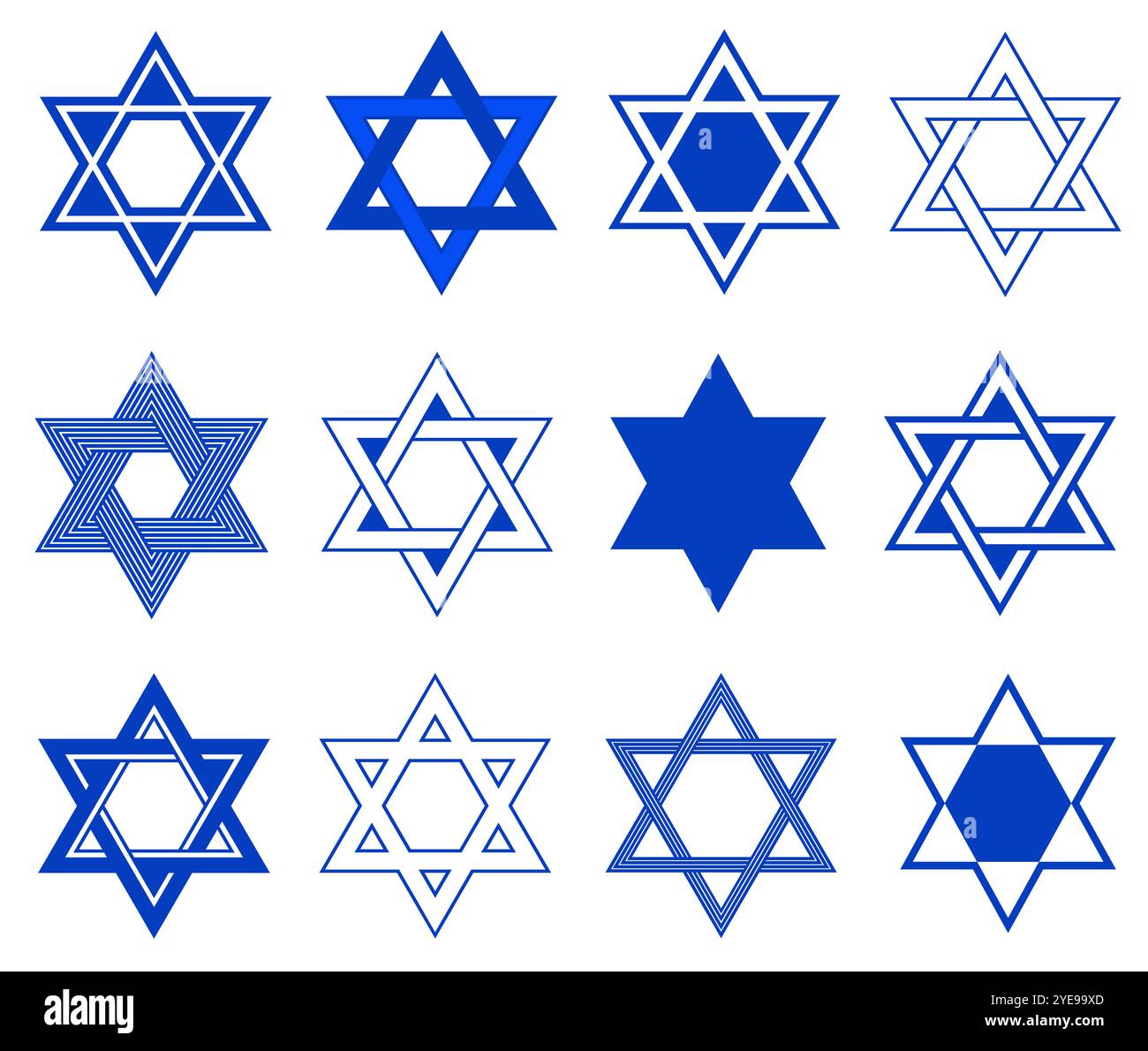 Set of different blue Star of David illustrations isolated on white ...