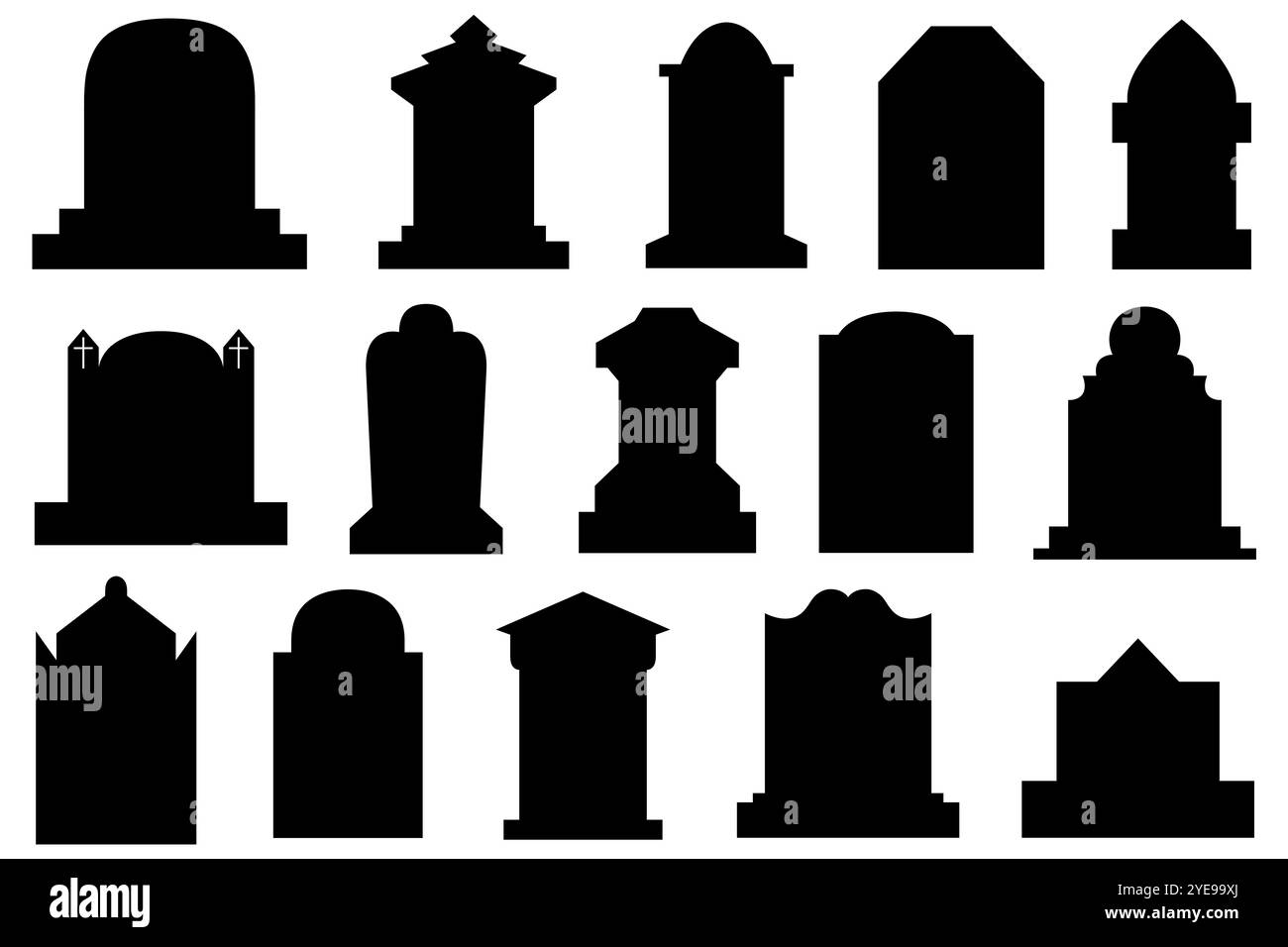 Collection of different gravestones illustration isolated on white ...