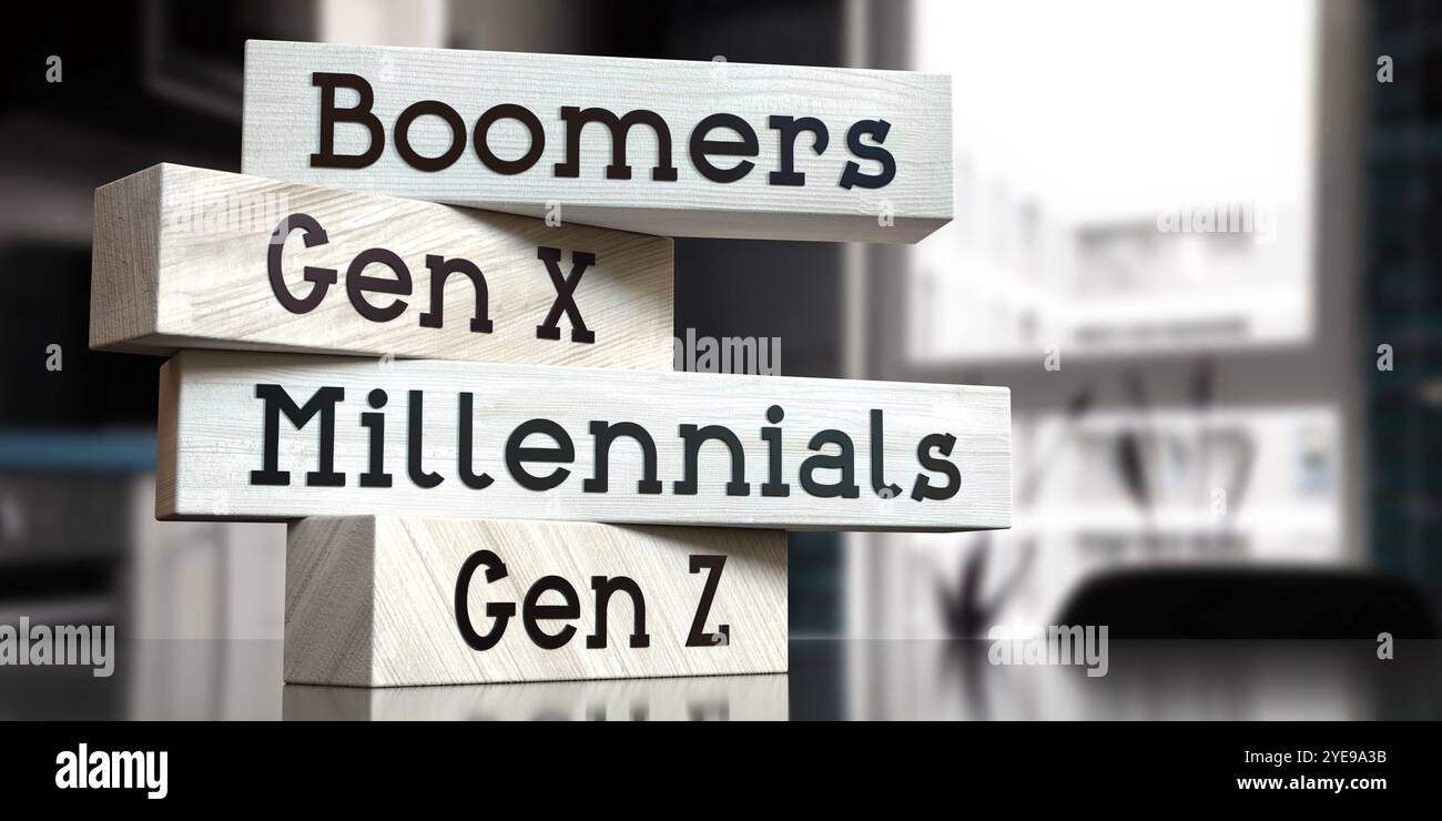 Boomers, Gen x, Millennials, Gen Z - words on wooden blocks - 3D ...