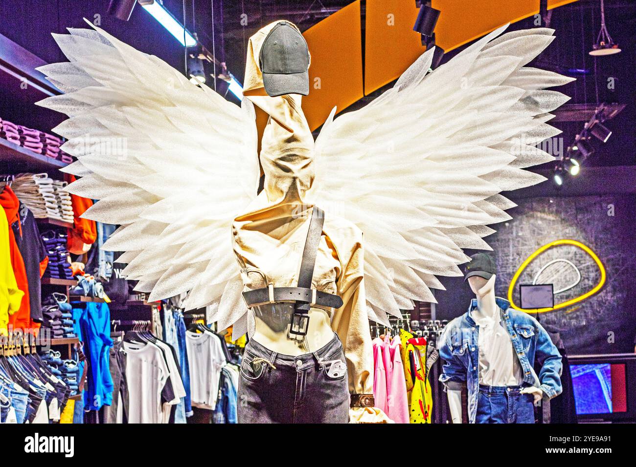 stylish carnival clothes on women's mannequins. Halloween and saints ...