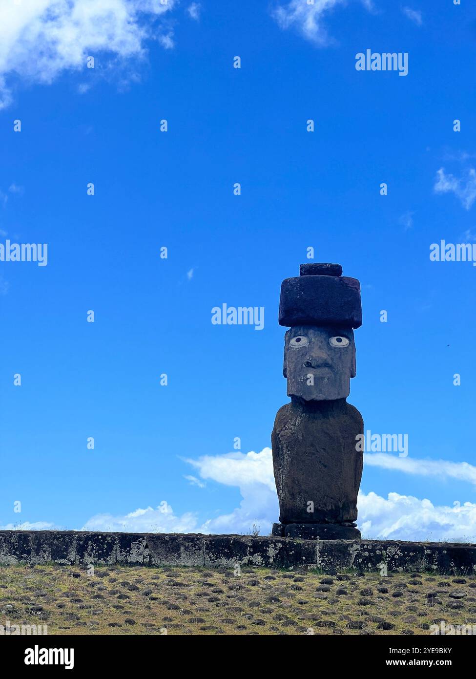 Iconic moai statue with pukao headdress on Easter Island, Chile ...