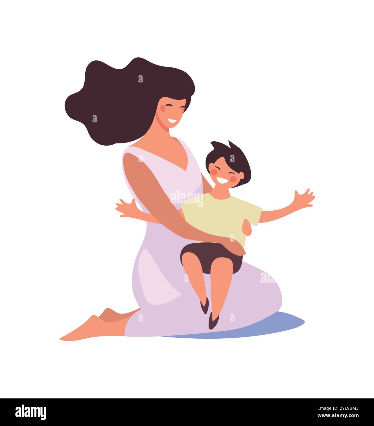 Mother sitting with son on her lap, motherhood and childhood, happy ...