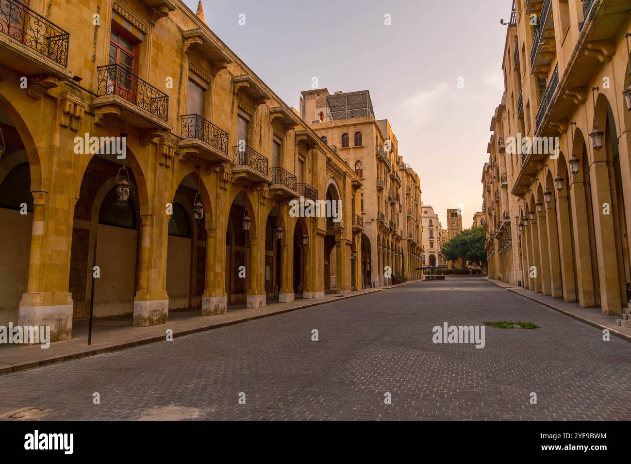 The empty Beirut downtown at Nejmeh Square (Place de l'Etoile), the ...