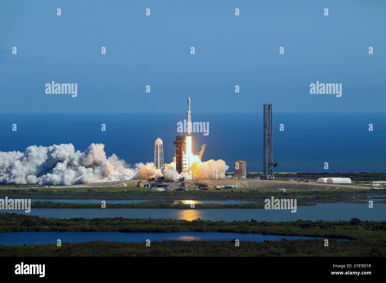 KENNEDY SPACE CENTER, FLORIDA, USA - 14 October 2024 - A SpaceX Falcon Heavy rocket carrying ...