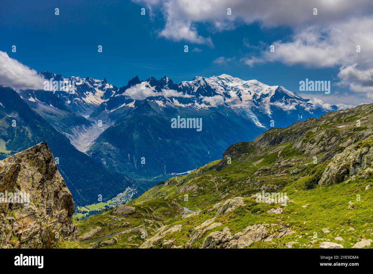 Mont Blanc, Monte Bianco mountain summit snow dome above the Chamonix ...