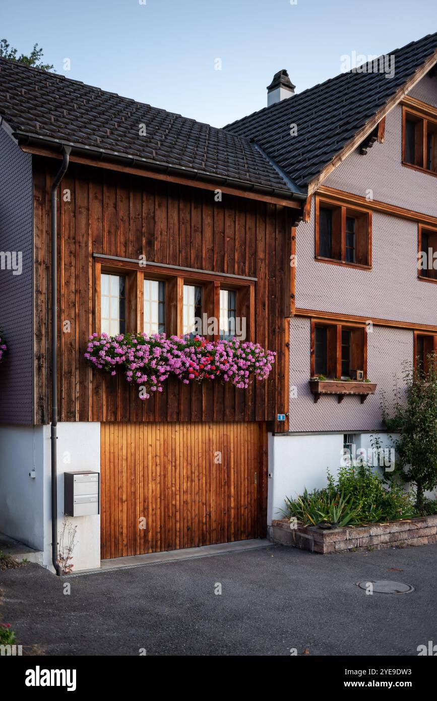 Old house in the village. Three storey house with half timbered facade ...