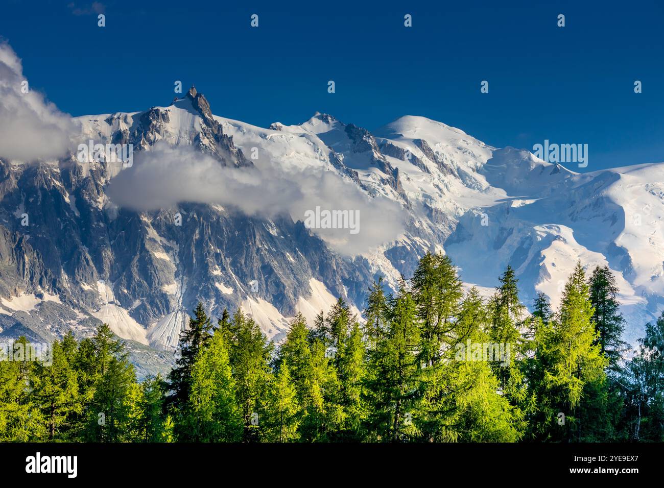 Mont Blanc, Monte Bianco mountain summit snow dome above the Chamonix ...