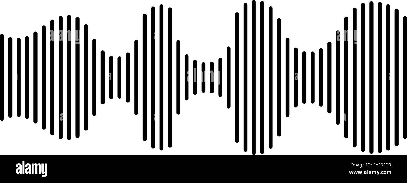 Abstract sound wave illustration with vertical lines of varying widths symbolizing audio levels ...