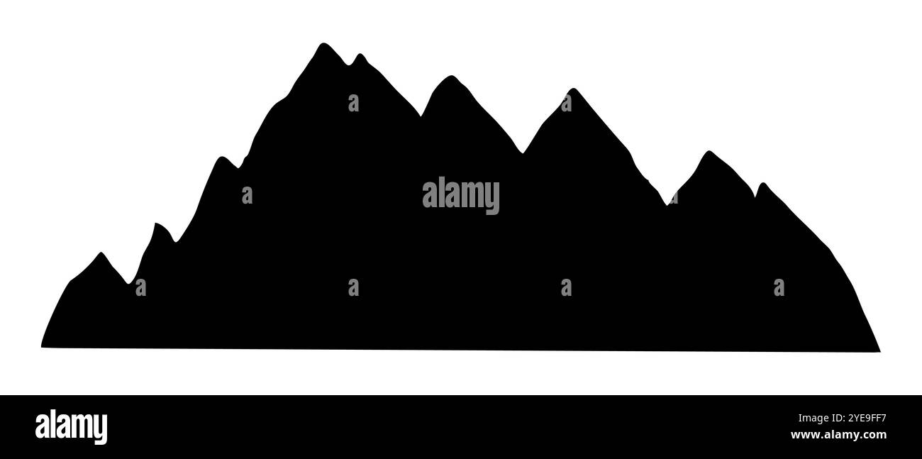 Mountain ridge, snowy peak, line wild nature. Hand drawn landscape, map ...