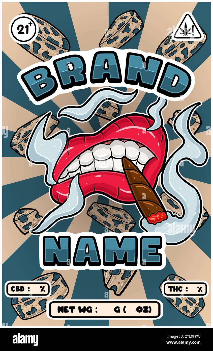 Cartoon Smoking Mouth with Blue Cheese Strains and Smoke for Cannabis ...