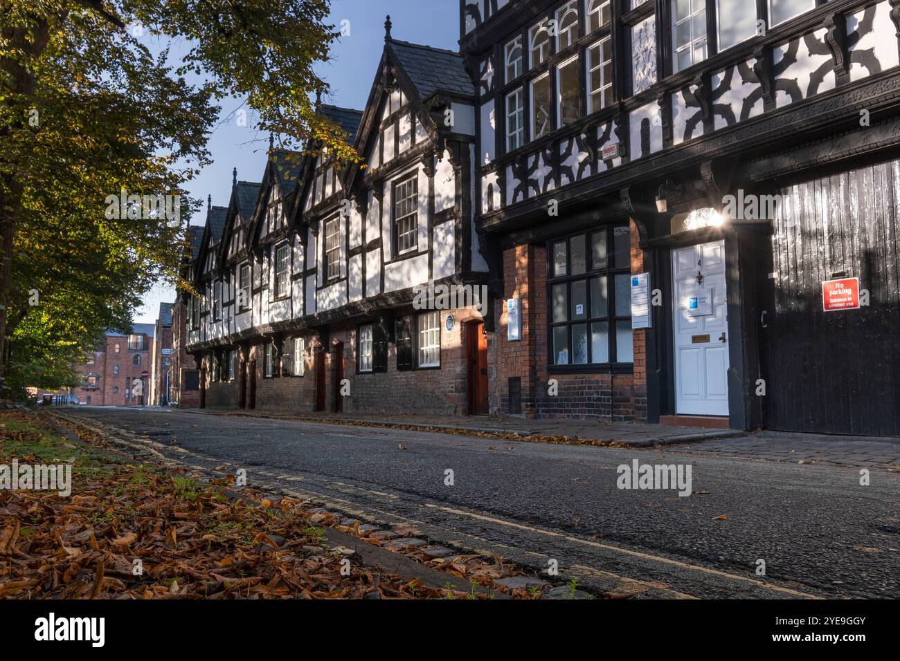 The timber framed Nine Houses in autumn, Park Street, Chester, Cheshire ...