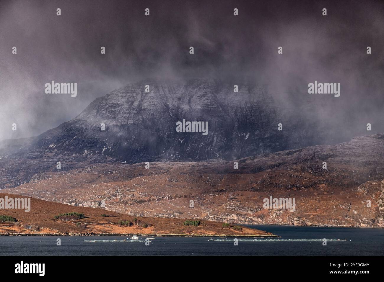 Snowstorm passing Ben Mor Coigach across Loch Kanaird, Assynt, Assynt ...