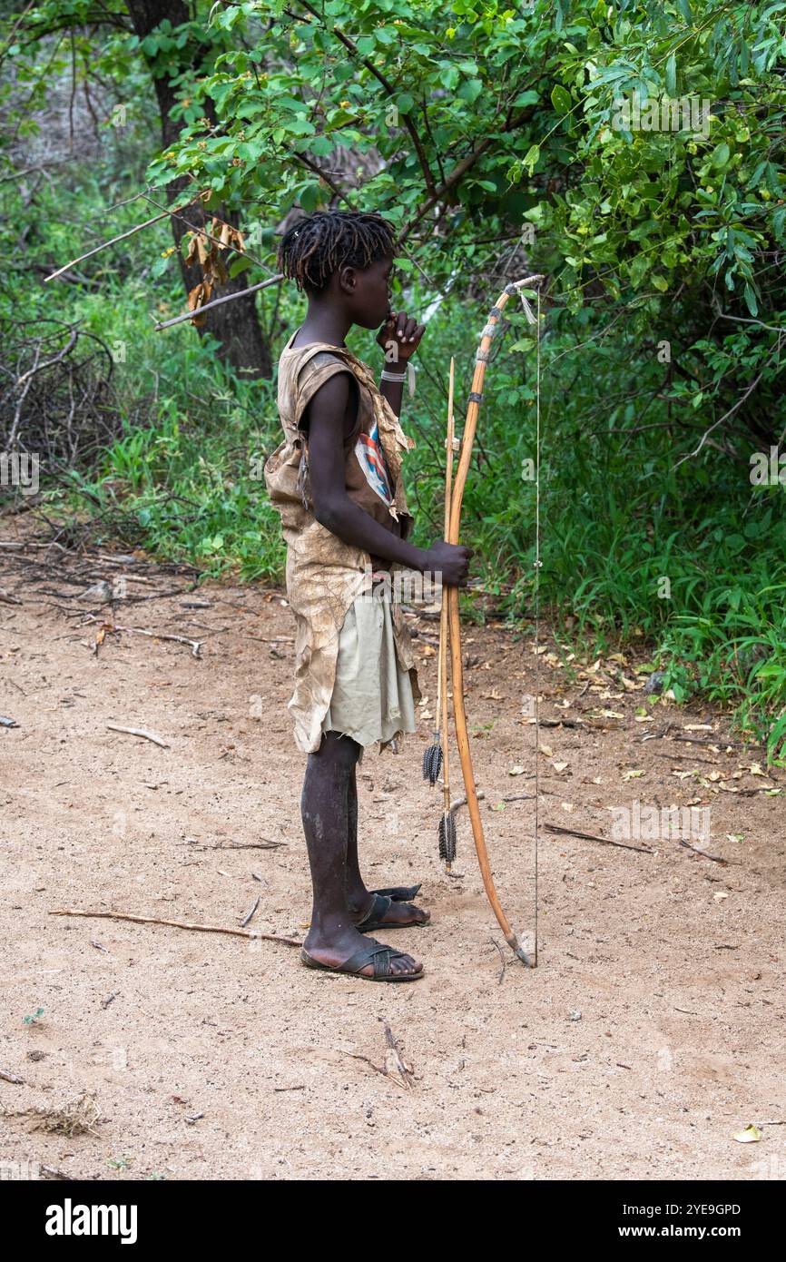 Hadzabe hunter with his bow and arrows near Lake Eyasi, Tanzania ...