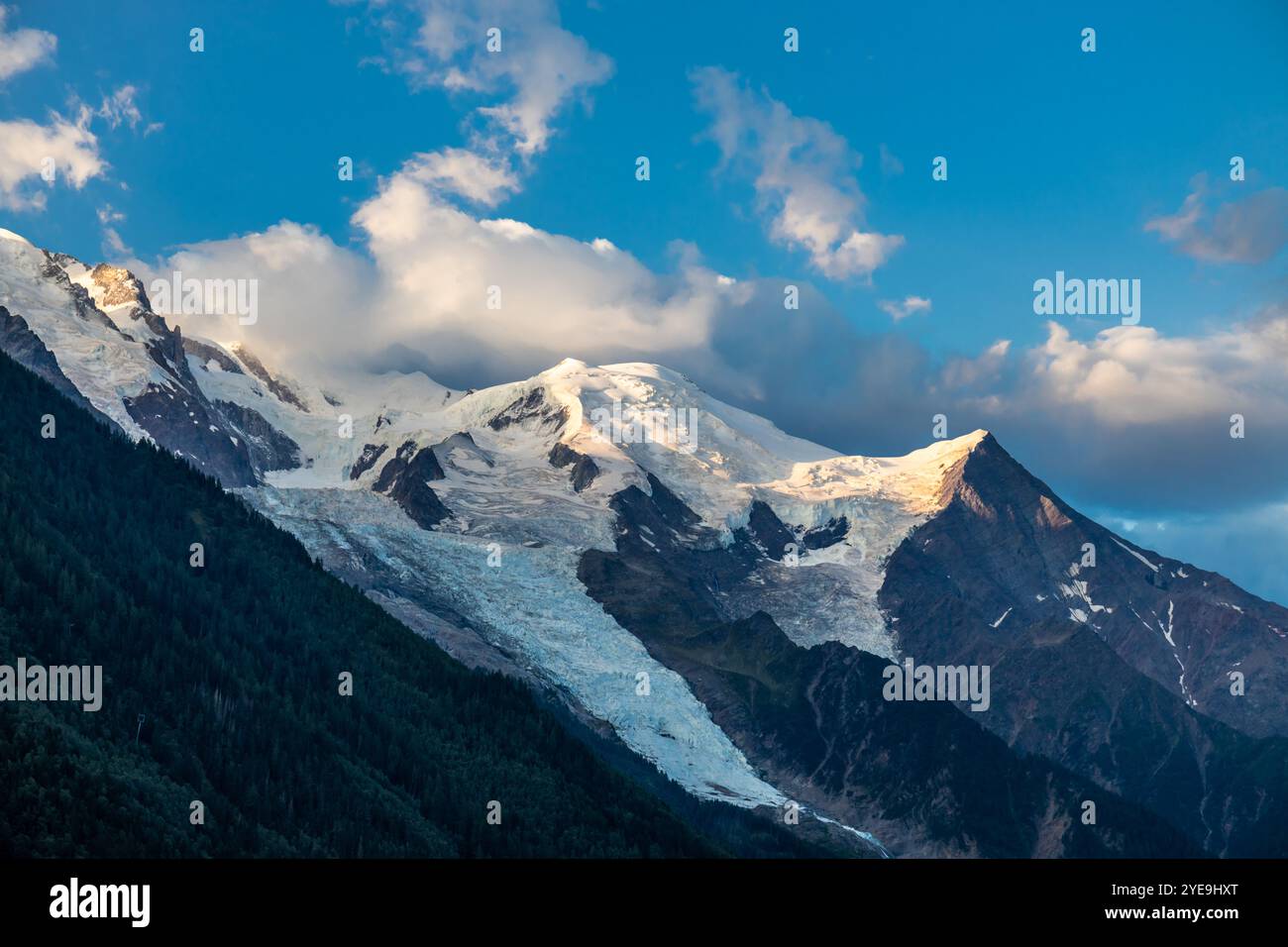 Mont Blanc, Monte Bianco mountain summit snow dome above the Chamonix ...