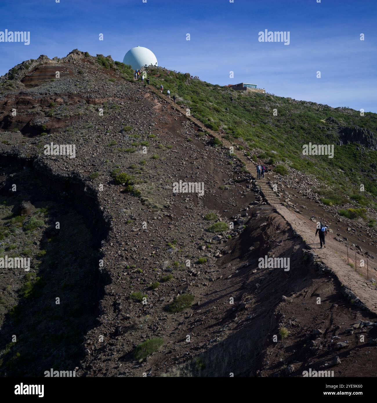 Tourists ascend the steep steps to the Optical observatory at Pico do ...