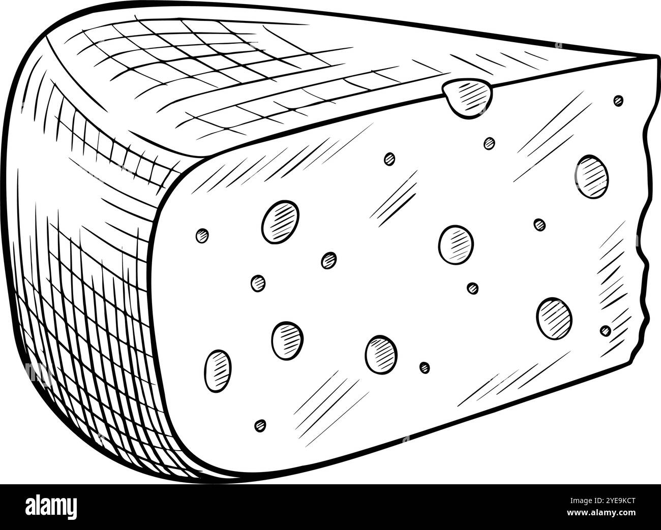 Cheese vector illustration. Linear drawing with wedge of gouda painted ...