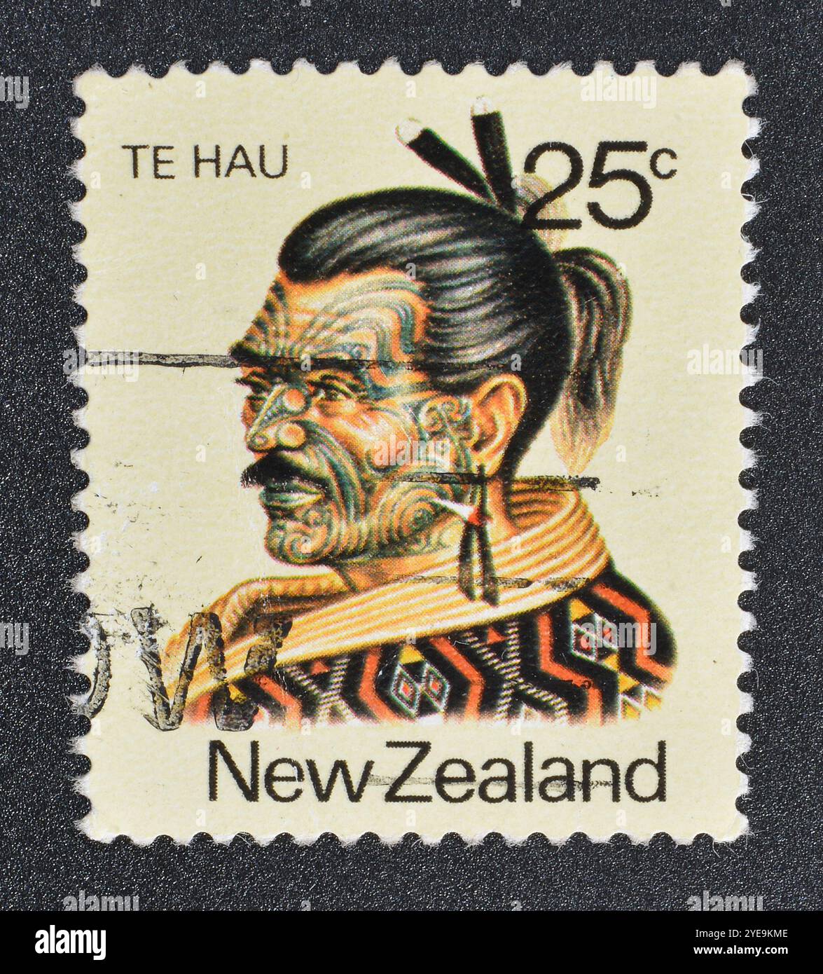 Cancelled postage stamp printed by New Zealand, that shows portrait of ...