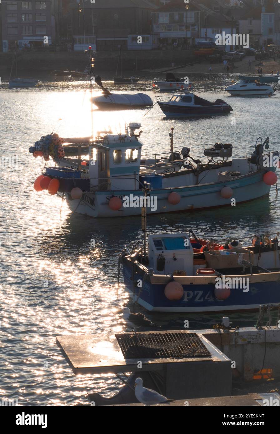 Fishing Boats at Sunset, St Ives Harbour, St Ives, Cornwall, England ...