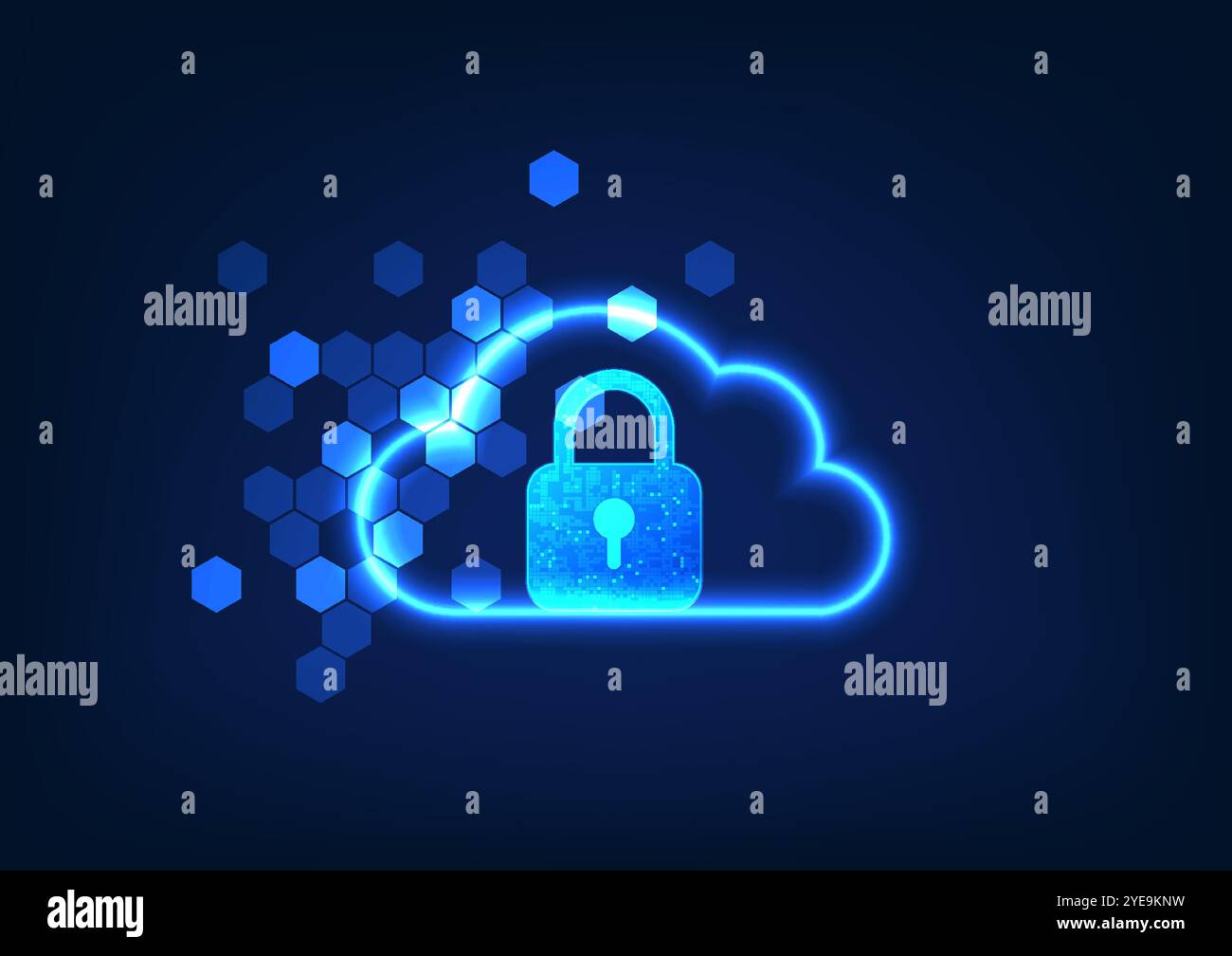 Cloud technology background inside is a lock with elements, showing the ...