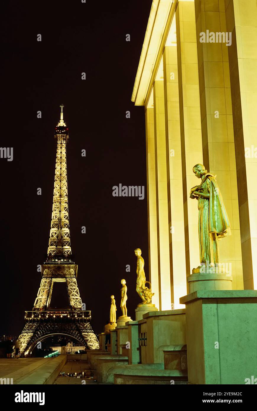 Iconic landmarks at night in Paris; Paris, France Stock Photo - Alamy