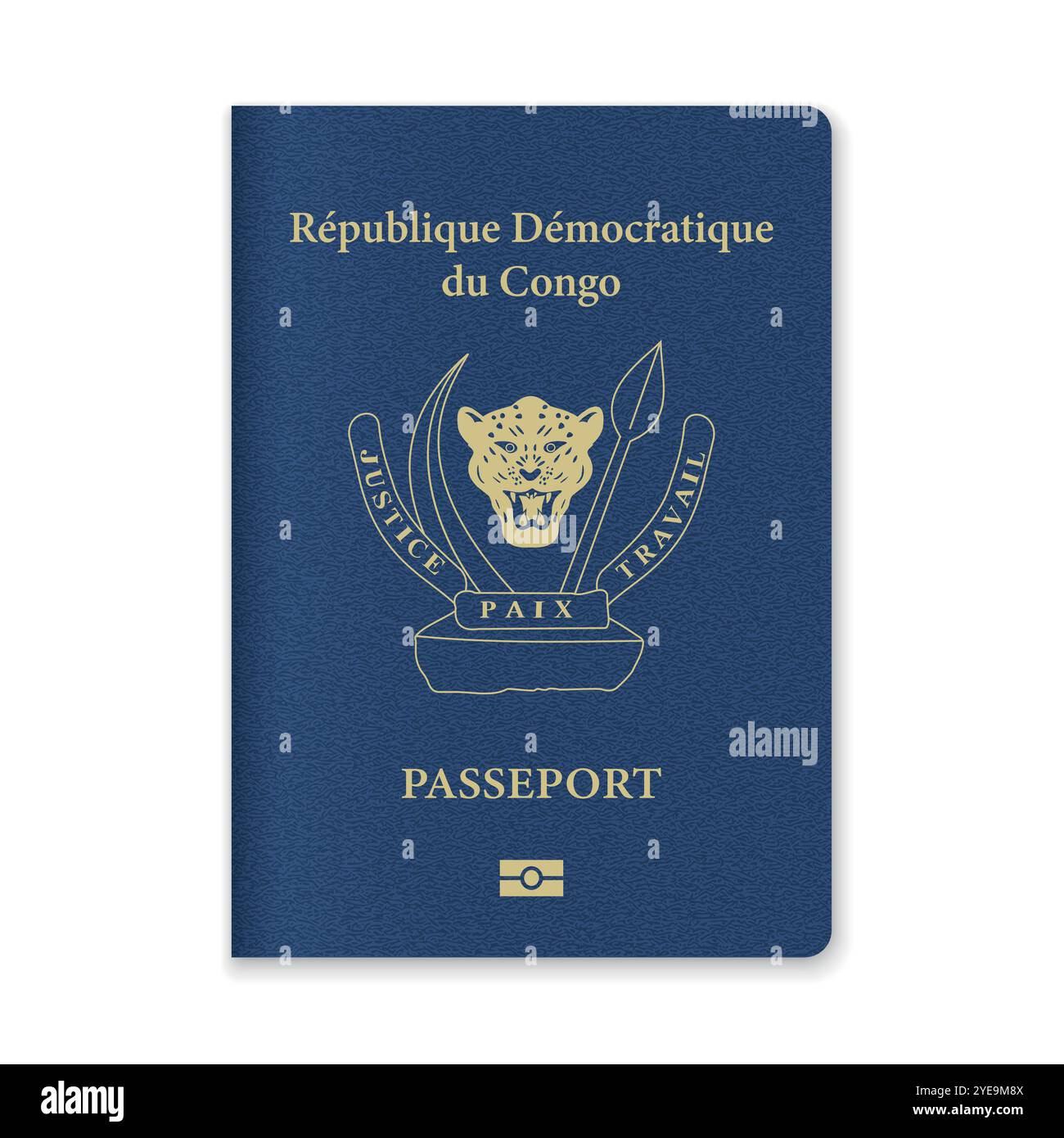Close-up of a DR Congo passport cover featuring gold text and emblem on ...