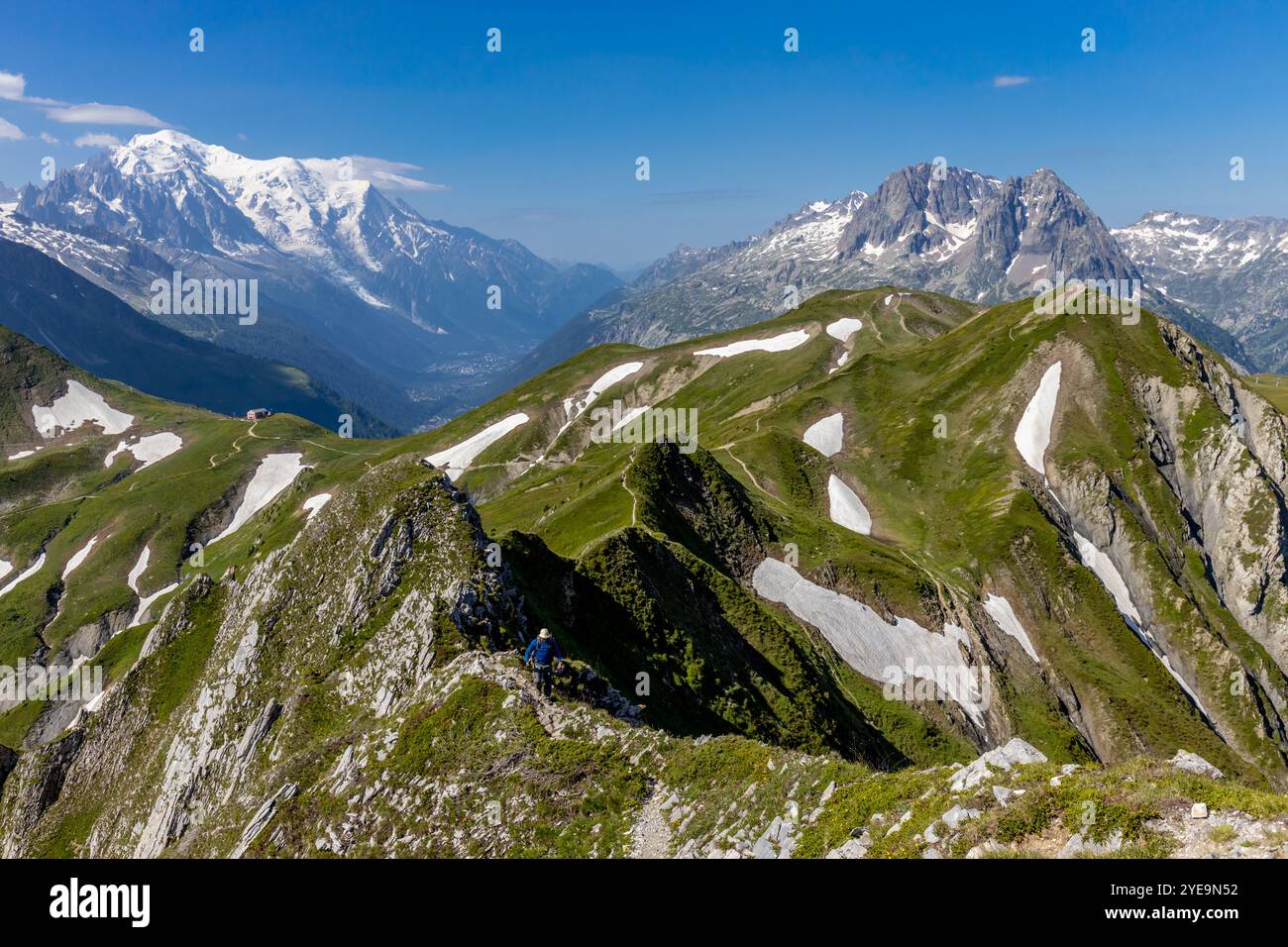 Mont Blanc, Monte Bianco mountain summit snow dome above the Chamonix ...