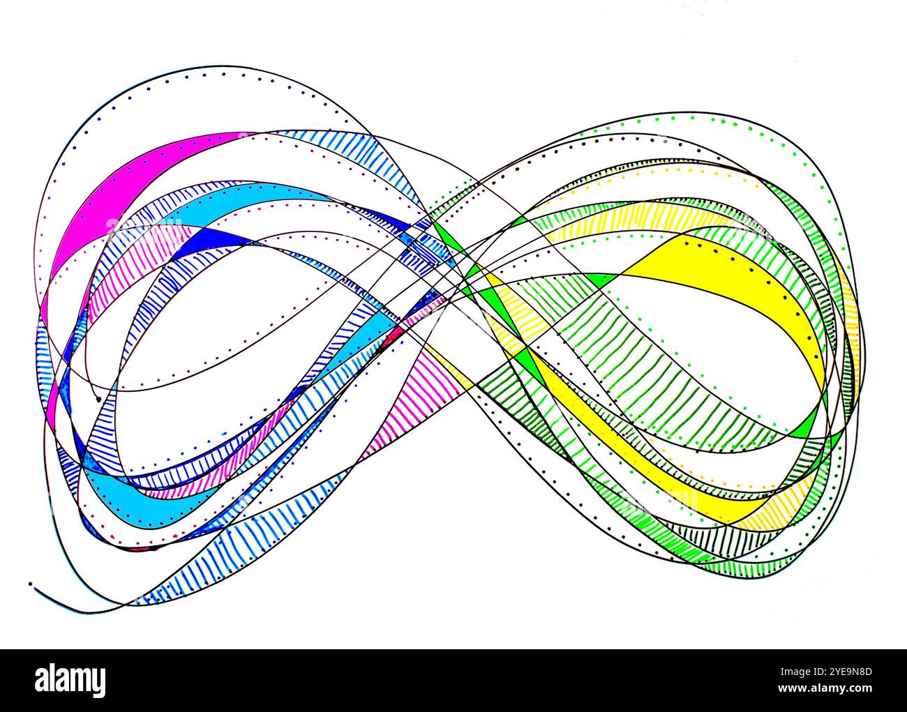 Ink creation of the infinity symbol in multi color on a white ...