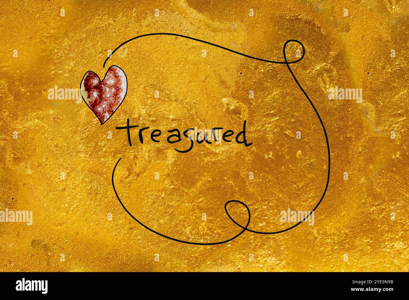 Ink art in gold with word 'treasured'; Artwork Stock Photo - Alamy