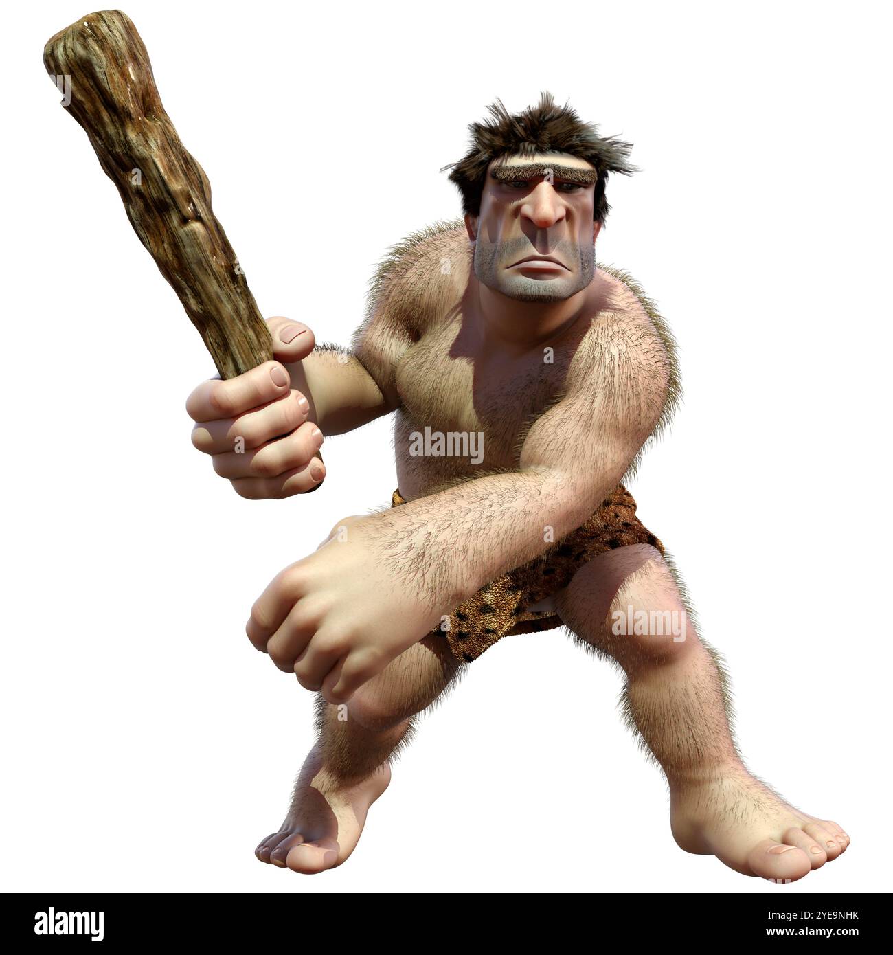 3D rendering of a cartoon caveman holding a club isolated on white ...