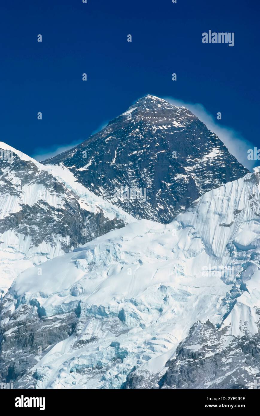 Summit of Mount Everest against a blue sky; Koshi Province, Nepal Stock ...