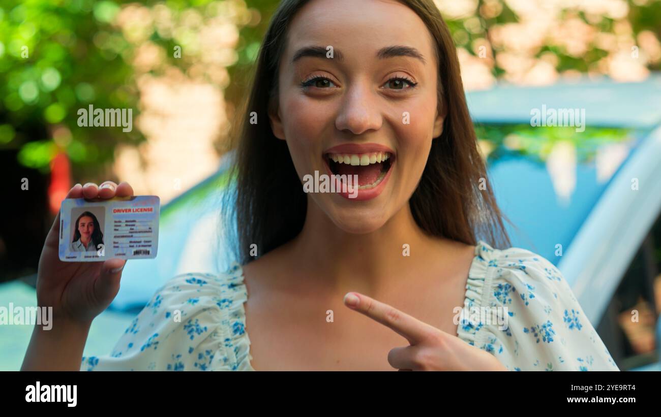 Happy Caucasian woman female smiling learner automobile drive school ...