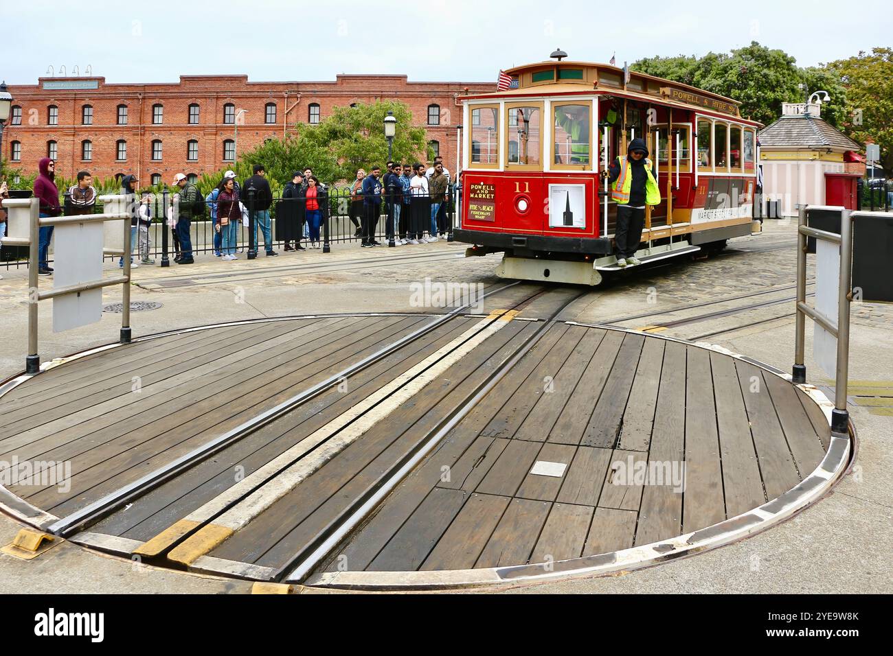 Antique cable car being turned round at the Powell/Hyde Cable Car ...