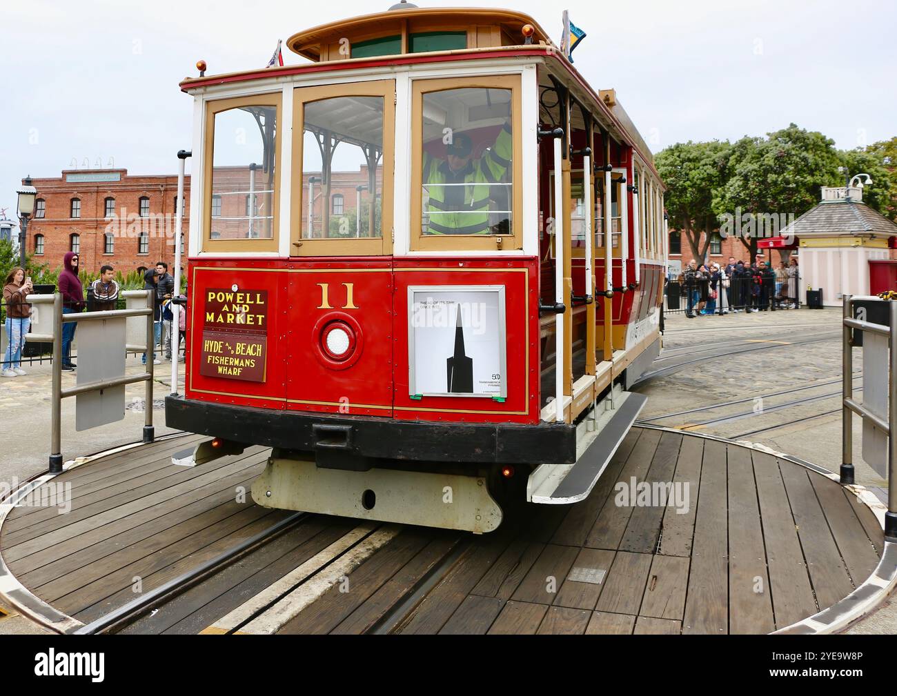 Antique cable car being turned round at the Powell/Hyde Cable Car ...