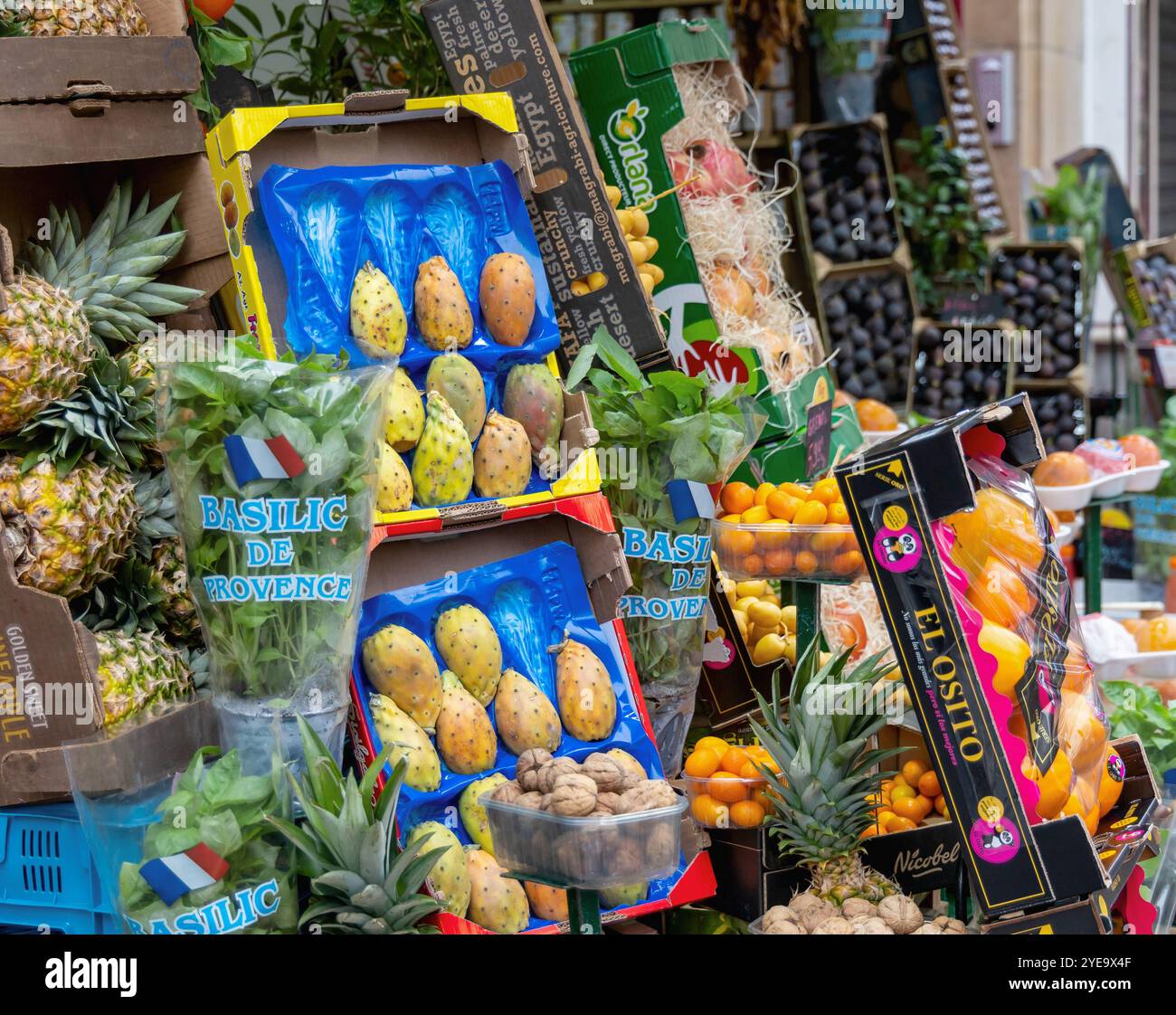 Shop with various fruits outside. French fruit market. Paris, France ...