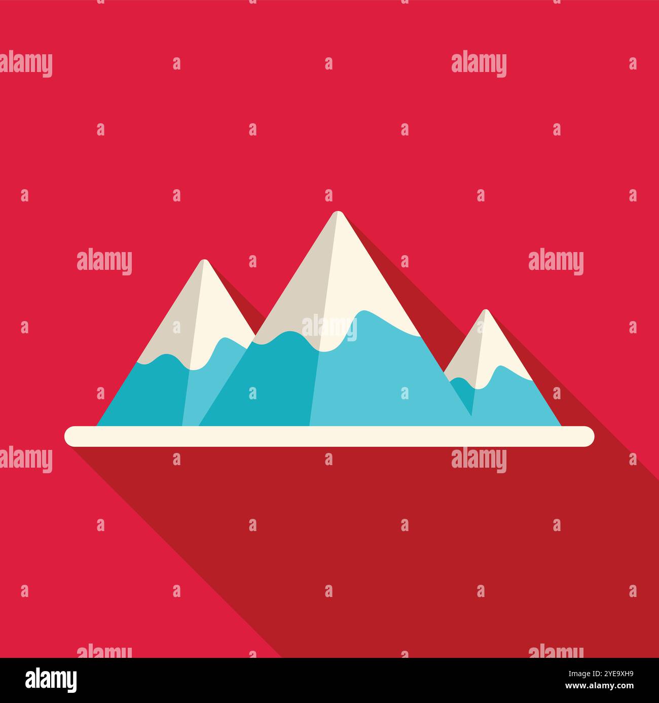 Minimalist vector illustration featuring snowy mountain peaks casting a ...