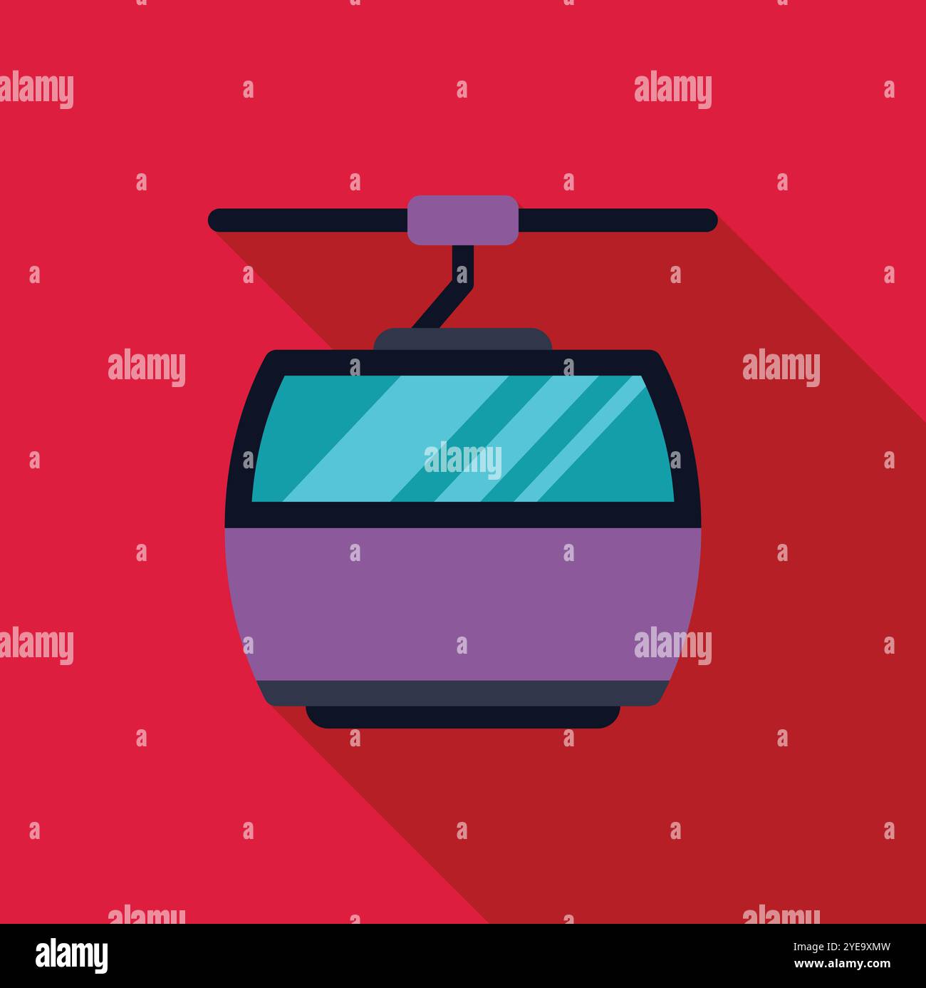 Purple cable car moving on cable against red background, transportation ...