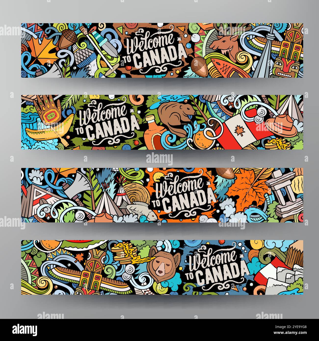 Cartoon vector doodle set of Canada corporate identity templates. Funny ...