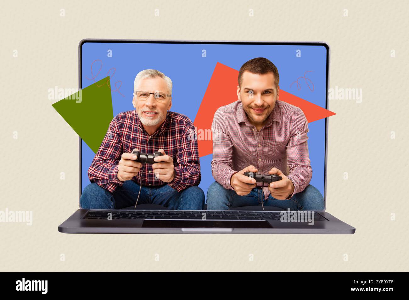 Composite artwork 3D sketch image photo collage of huge laptop two man ...