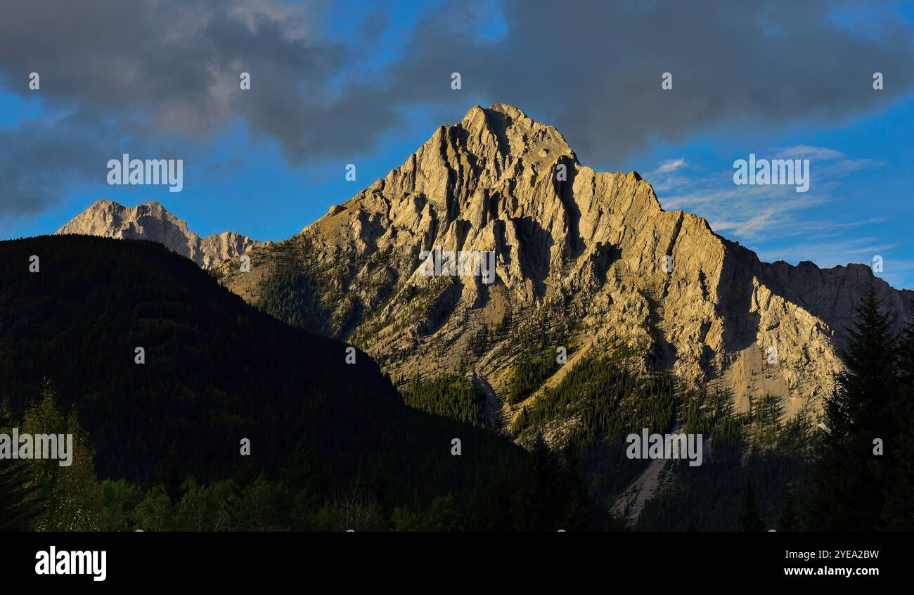Peak of Mount Lorette in sunlight in Kananaskis Country, Alberta ...