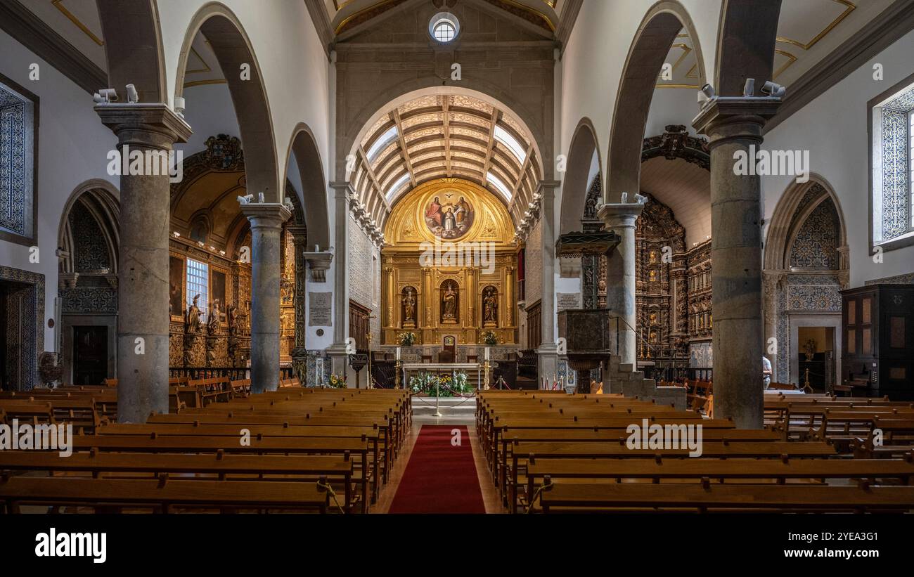 Beautiful interior of a church, Faro Cathedral. Faro is the capital of ...