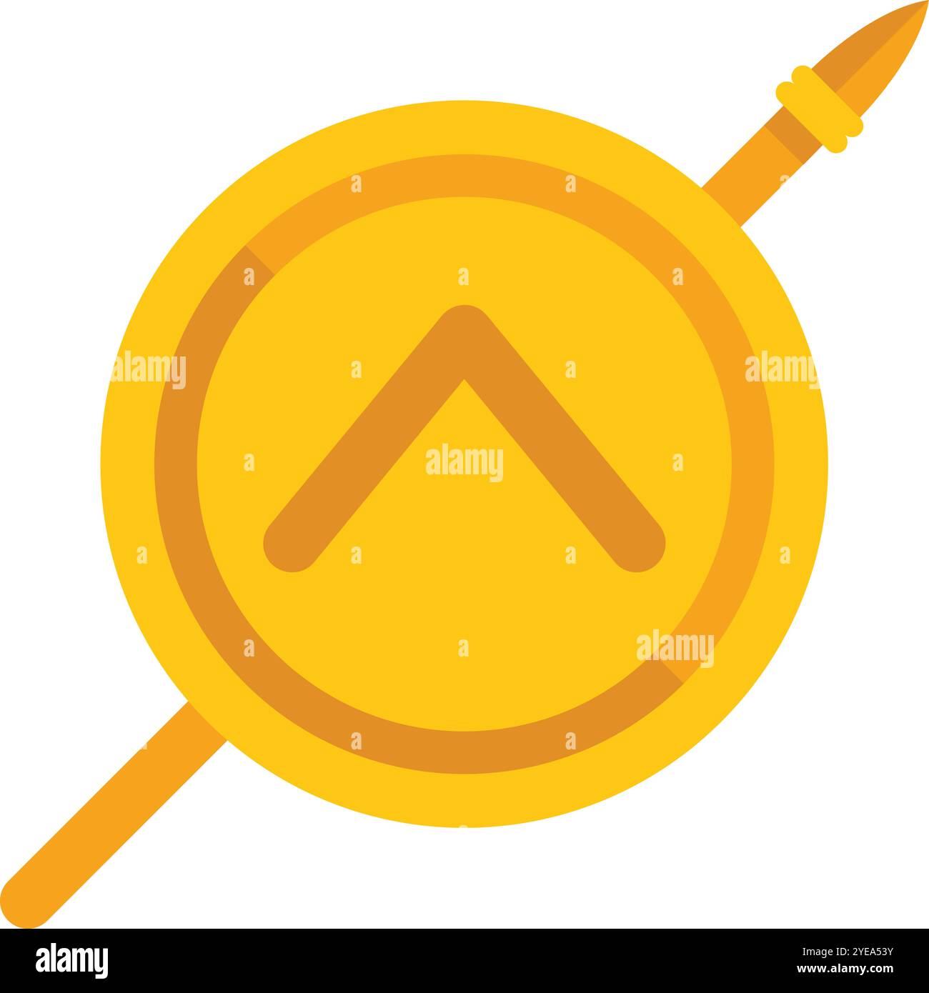 This vector illustration of a golden spartan shield and spear pointing ...