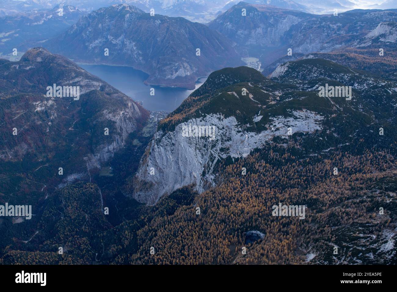 Aerial view of a beautiful mountain landscape in the European Alps ...