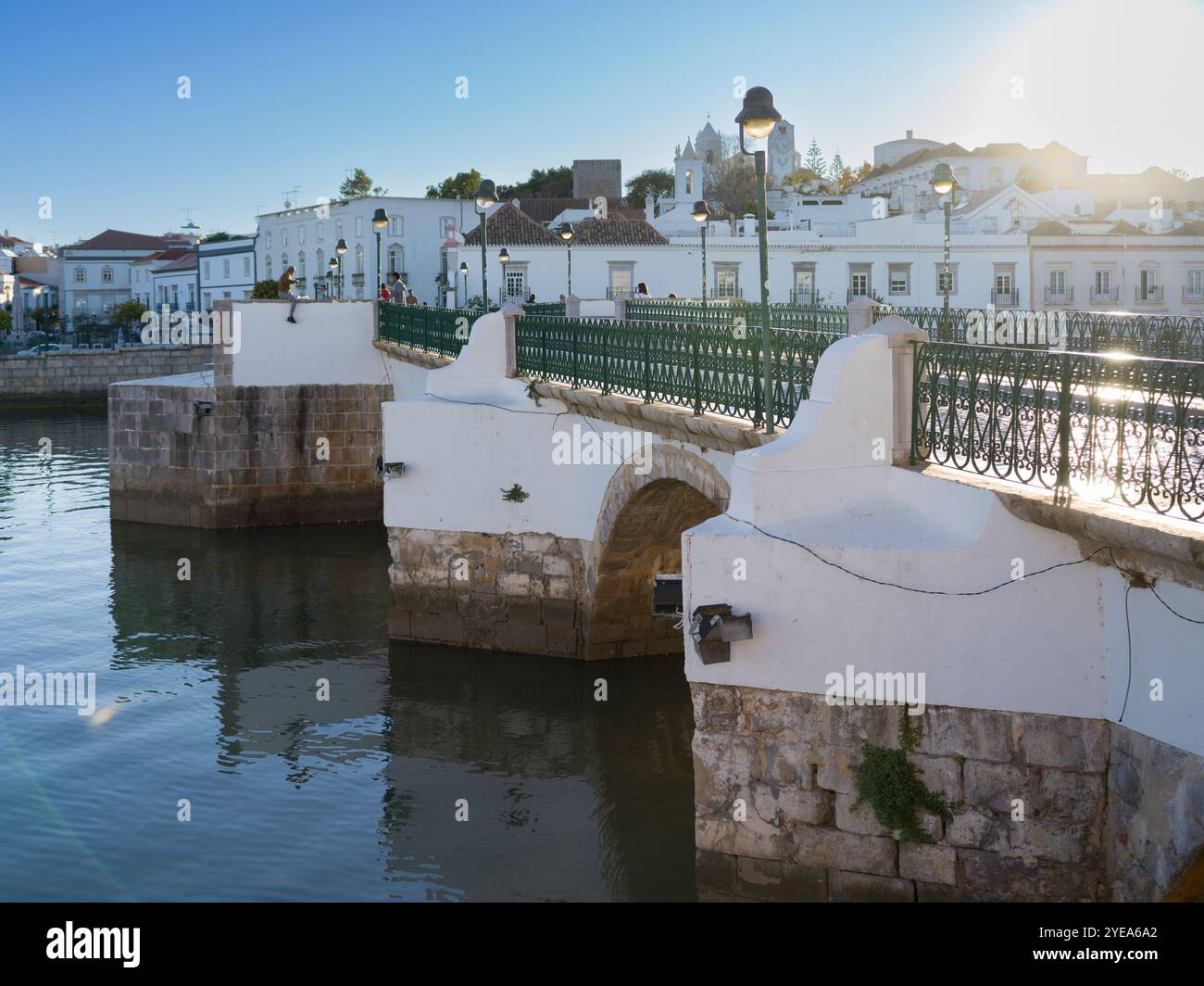 Footbridge over the Gilao River in the town of Tavira, Portugal; Tavira ...