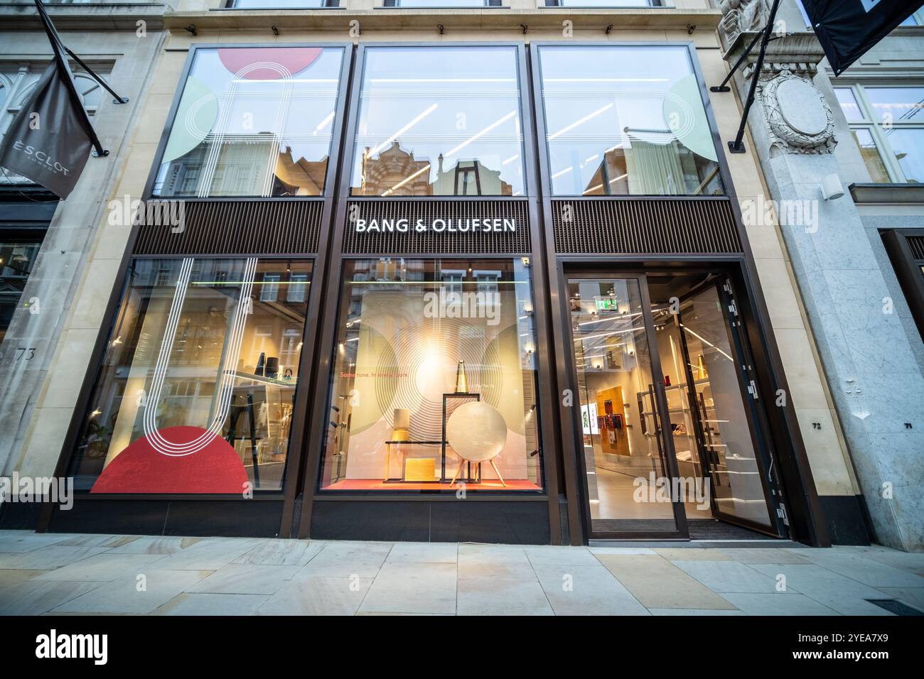LONDON- OCTOBER 29, 2024: Bang & Olufsen store on Bond Street. High-end ...