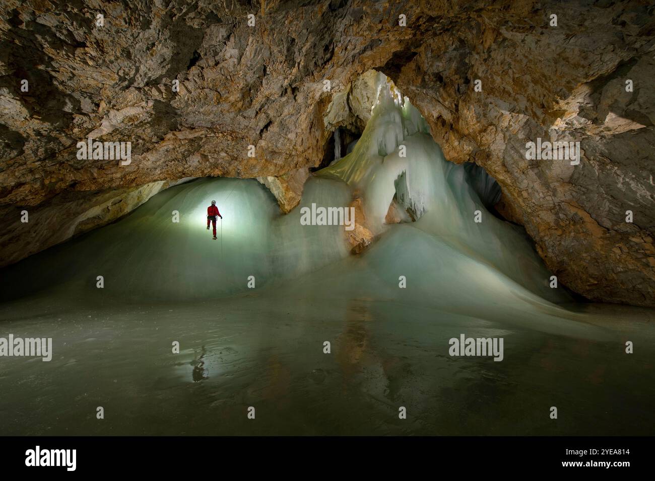 Caver rappelling and exploring the beautiful, spectacular and unique ...