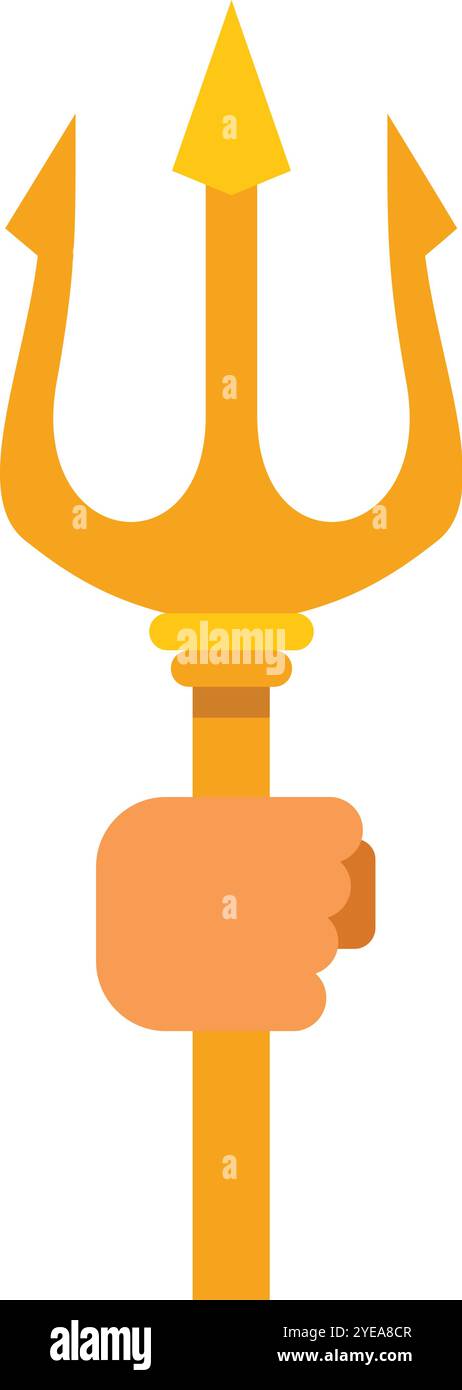Hand is holding a golden trident, a symbol of power and authority often ...