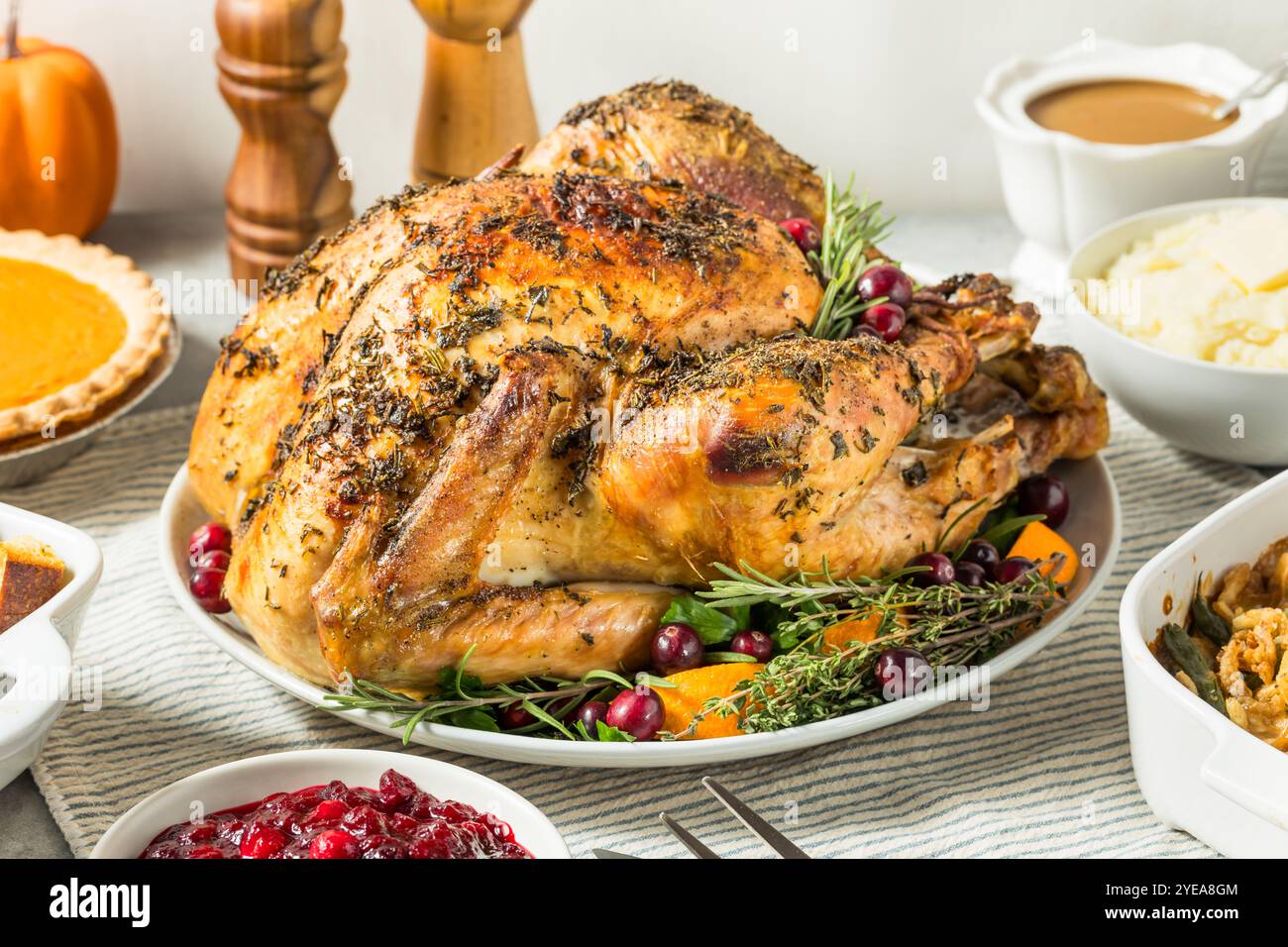 Homemade Thanksgiving Turkey Dinner with Stuffing Beans and Pumpkin Pie ...