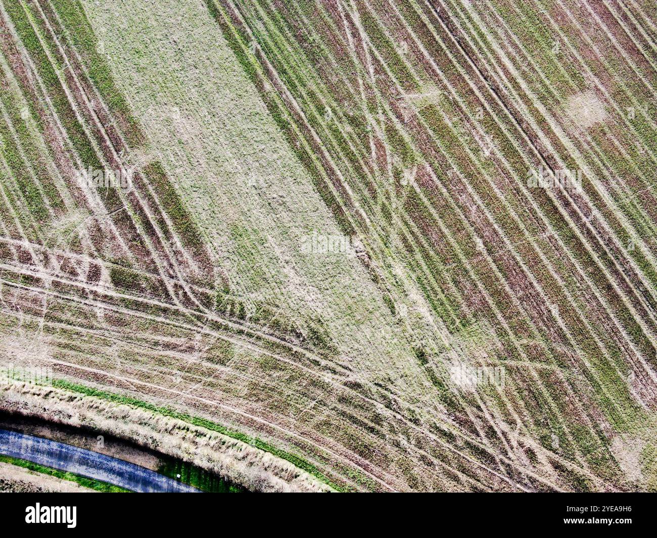 aerial view of arable lowland agricultural field with intersting ...